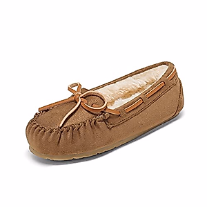 DREAM PAIRS Boys Girls KSL211 Slippers Faux Fur Indoor Outdoor Moccasin Kids House Shoes Size 3 Chesnut