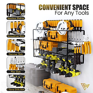 Power Tool Organizer Large - Wall Mount with 4-Layers,7 Drill Holders, Premium, Strong, Durable Tool Organizer Rack, Holds Up to 250lbs - Easy Installation, Storage for Screwdrivers,Pliers,Hammers