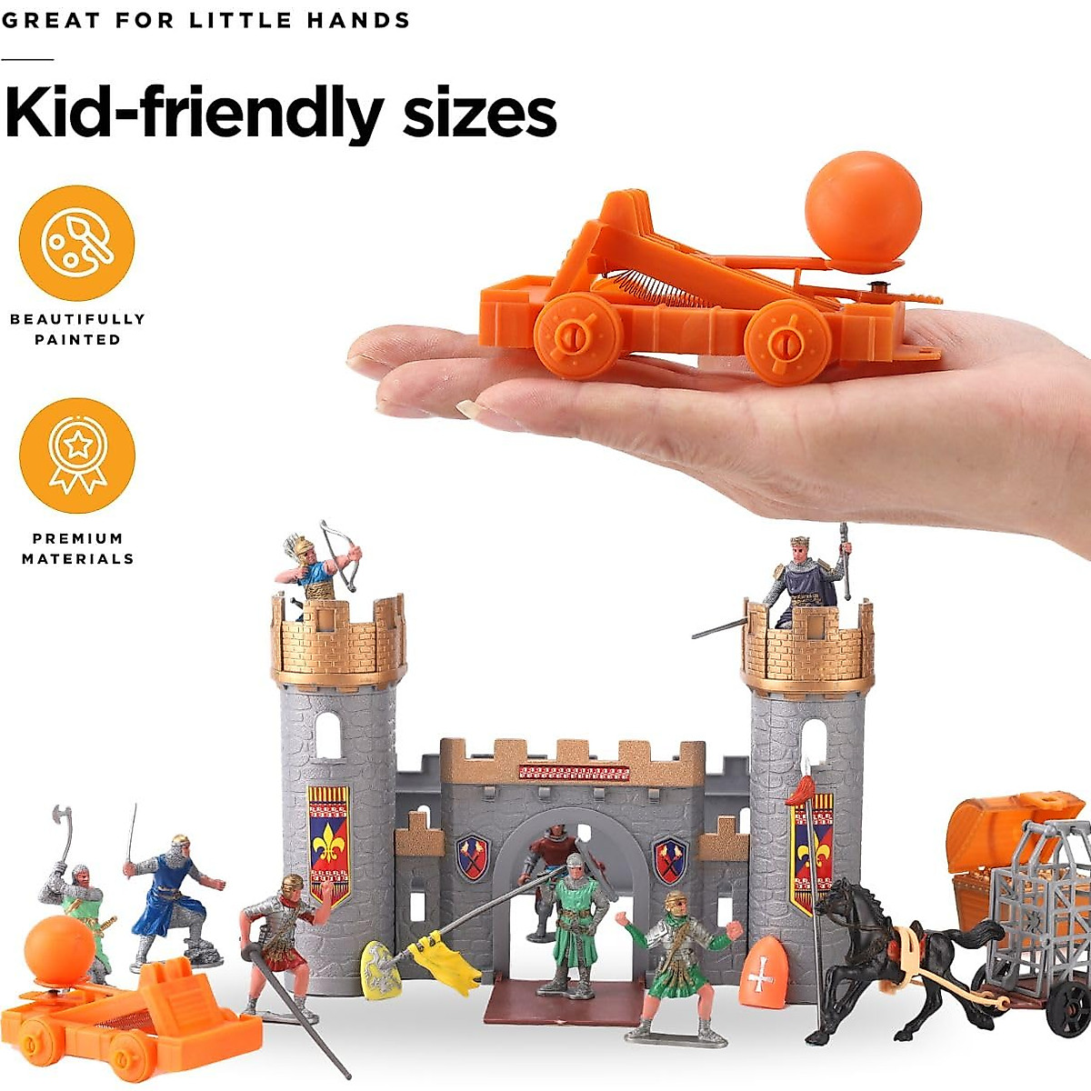 Liberty Imports Medieval Castle Kingdom Knights Action Figure Toy Army Playset with Castle, Figurines, Catapult, and Acessories Kids Playset in Storage Bucket