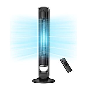 Tower Fan, 28dB 90°Oscillating Fan with DC Motor, 12 Speed Levels, 4 Wind Modes, 12-Hour Timer, Night Light, Portable Cooling Bladeless Floor Fan with Remote for Living Room Bedroom Office，42”