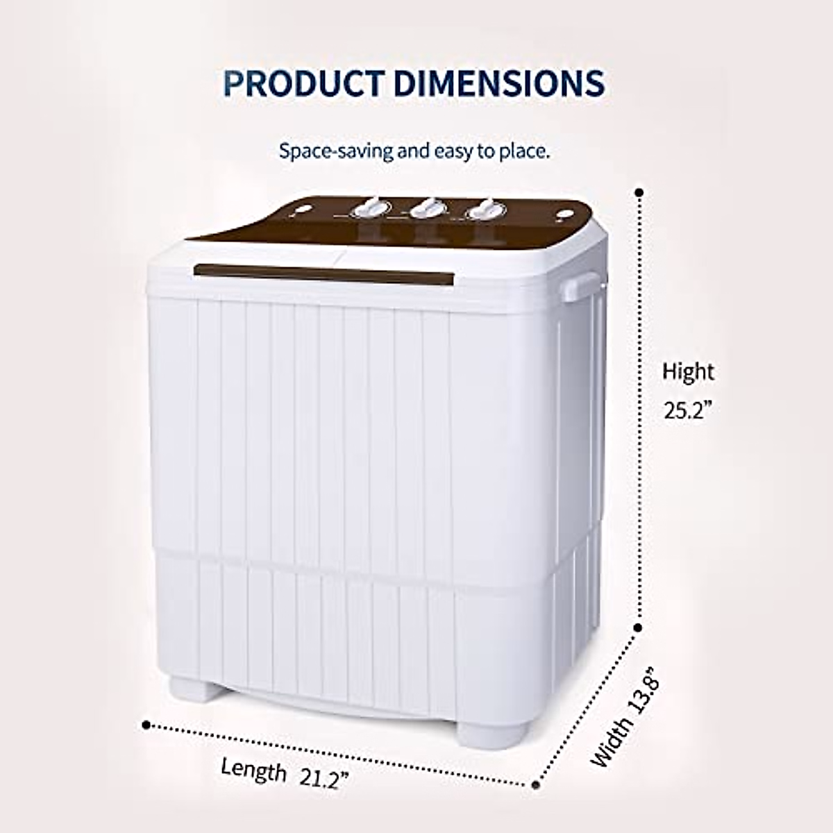Portable Washing Machine, Anpuce Compact Twin Tub Washer 11Lbs Washer and 5.5 Lbs Spinner Mini Laundry Compact Washer Combo with Gravity Drain for Apartment, Dorms, RVs, Camping and More, White&Brown