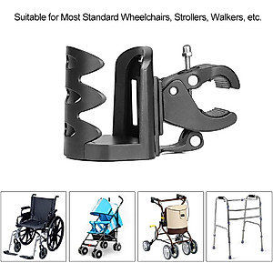 SupreGear Cup Holder, 360 Degree Rotation Stroller Bike Water Bottle Holder Cup Holder, Universal for Walkers, Rollators, Wheelchairs, Bicycles, Strollers and Motorcycle Accessories, Tools Free