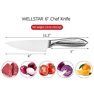 WELLSTAR Chef Knife, 6 Inch Kitchen Chef’s Knife Sharp High Carbon Stainless Steel Cooking Knife for Meat Sushi Vegetable Fruit Cutting Slicing Dicing, Useful Kitchen Gadget