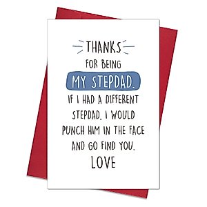 Ogeby Funny Step Dad Father’s Day Card, Humor Birthday Card Gift for Him, Thanks for Being My Stepdad, Punch Him in the Face