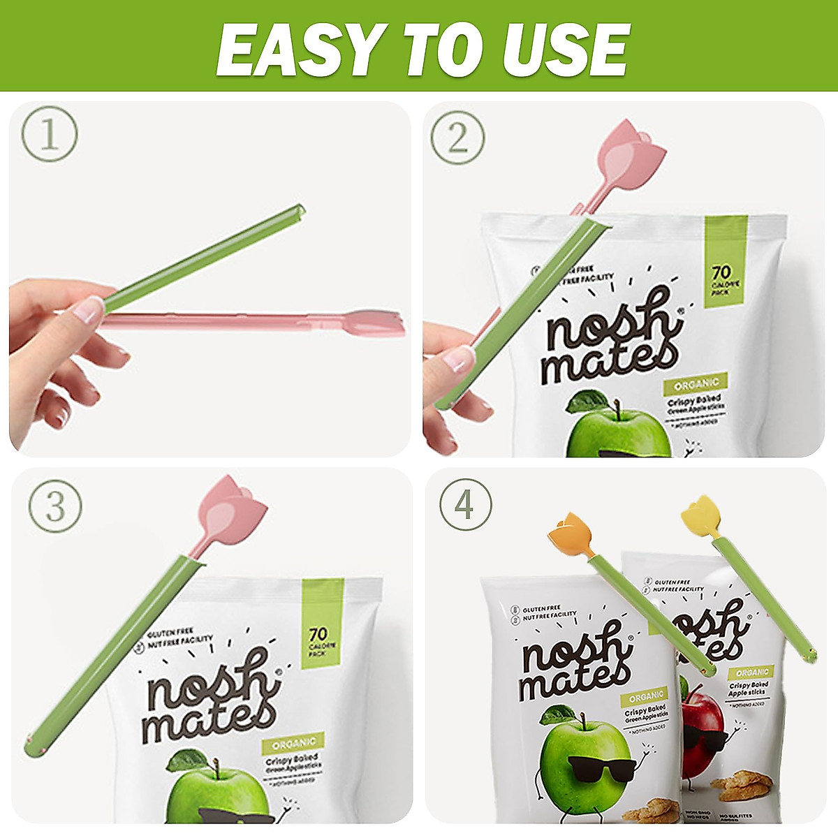 Magnetic Bag Clips Set of 10 Closing Cips for Bag – Funny Chip Clips for Food with Magnet Storage - Magnetic Chip Clips for Refrigerator, Cute Bag Clips - Bag Clips for Food Storage (Yellow&Orange)