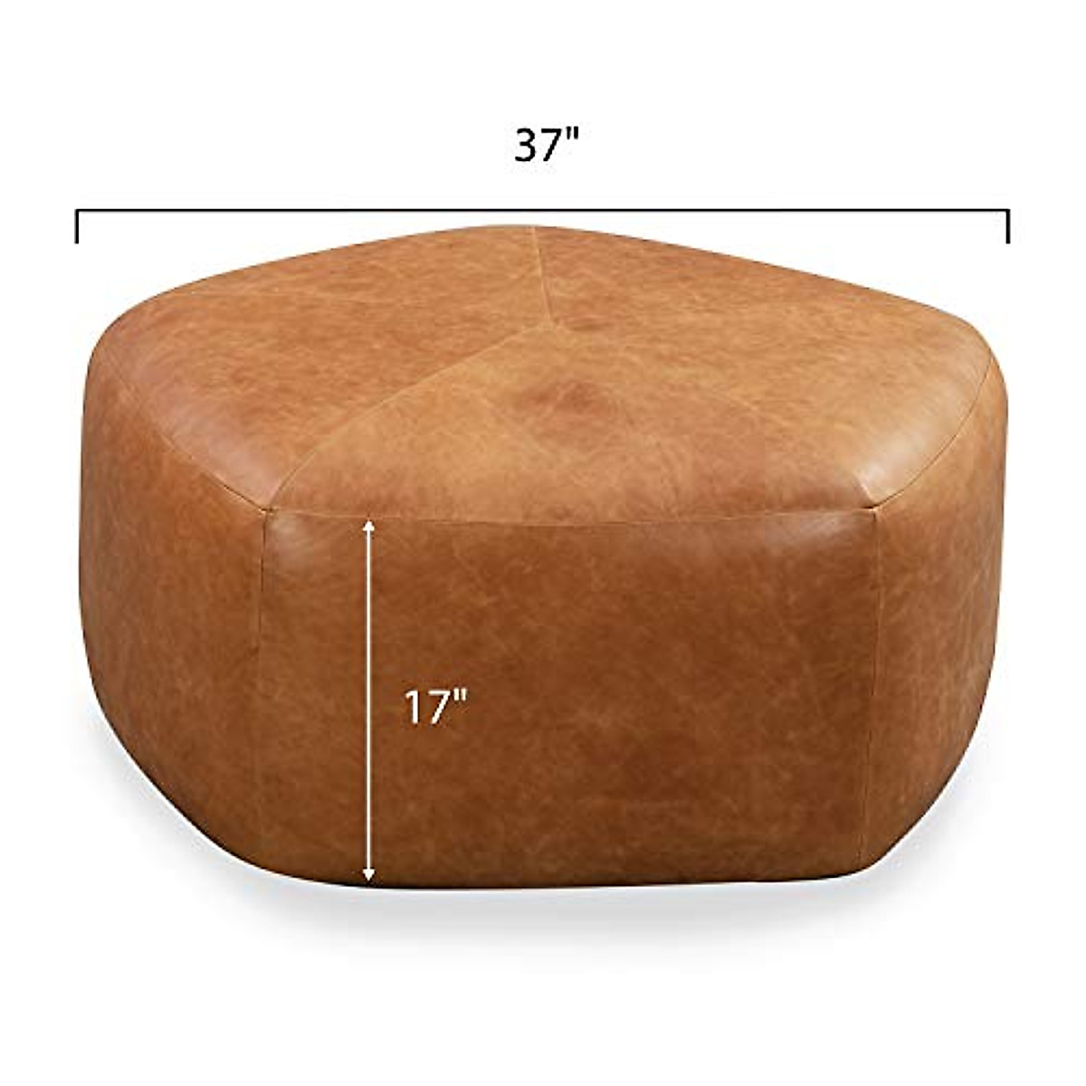 POLY & BARK Porto Modern Leather Ottoman Pouf (Cognac Tan)