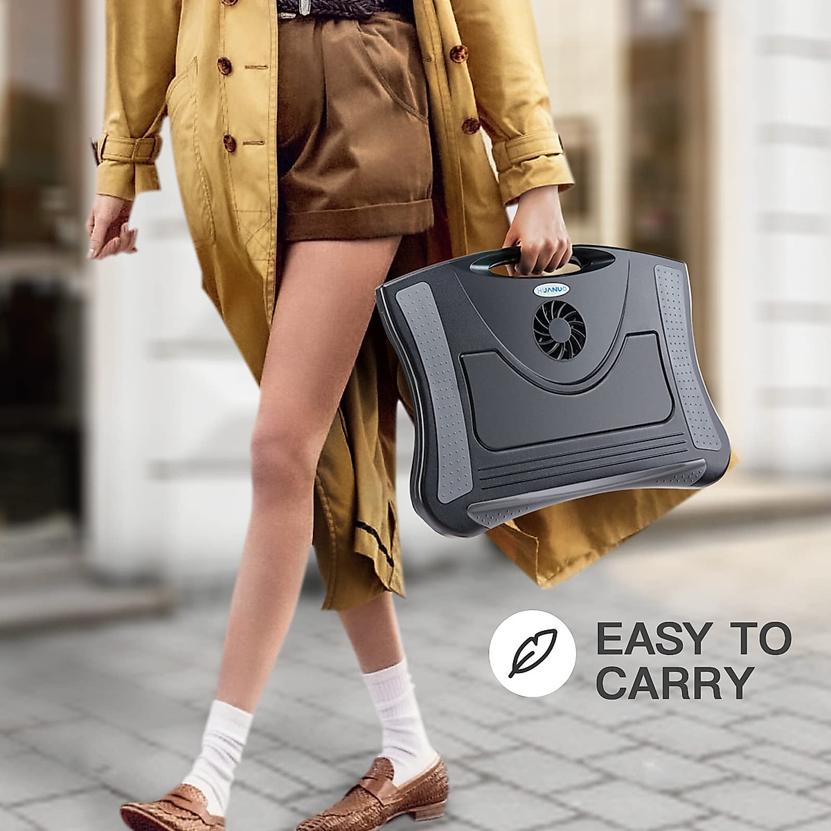 HUANUO Lap Desk with Cooling Fan with 5 Adjustable Angles, Laptop Desk Fits 15.6 Inch Laptops, Lap Laptop Stand for Car with Detachable Mouse Pad & Mesh Cushion Lap Desk Writing Board