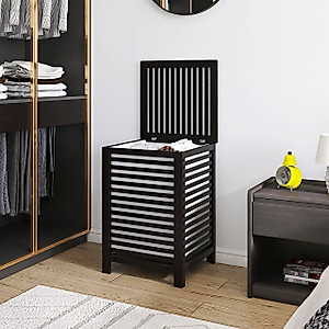 SMIBUY Double Laundry Hamper with Lid, 120L Bamboo Laundry Basket with Removable Liner Bag, 2-Section Clothes Divider Laundry Sorter for Laundry Room, Bathroom, Bedroom (Black)