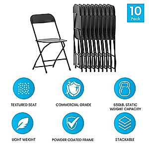 Flash Furniture Hercules Plastic Folding Chair - Black (10 Pack) | Lightweight, Durable, and Comfortable Event Chair | 650LB Weight Capacity