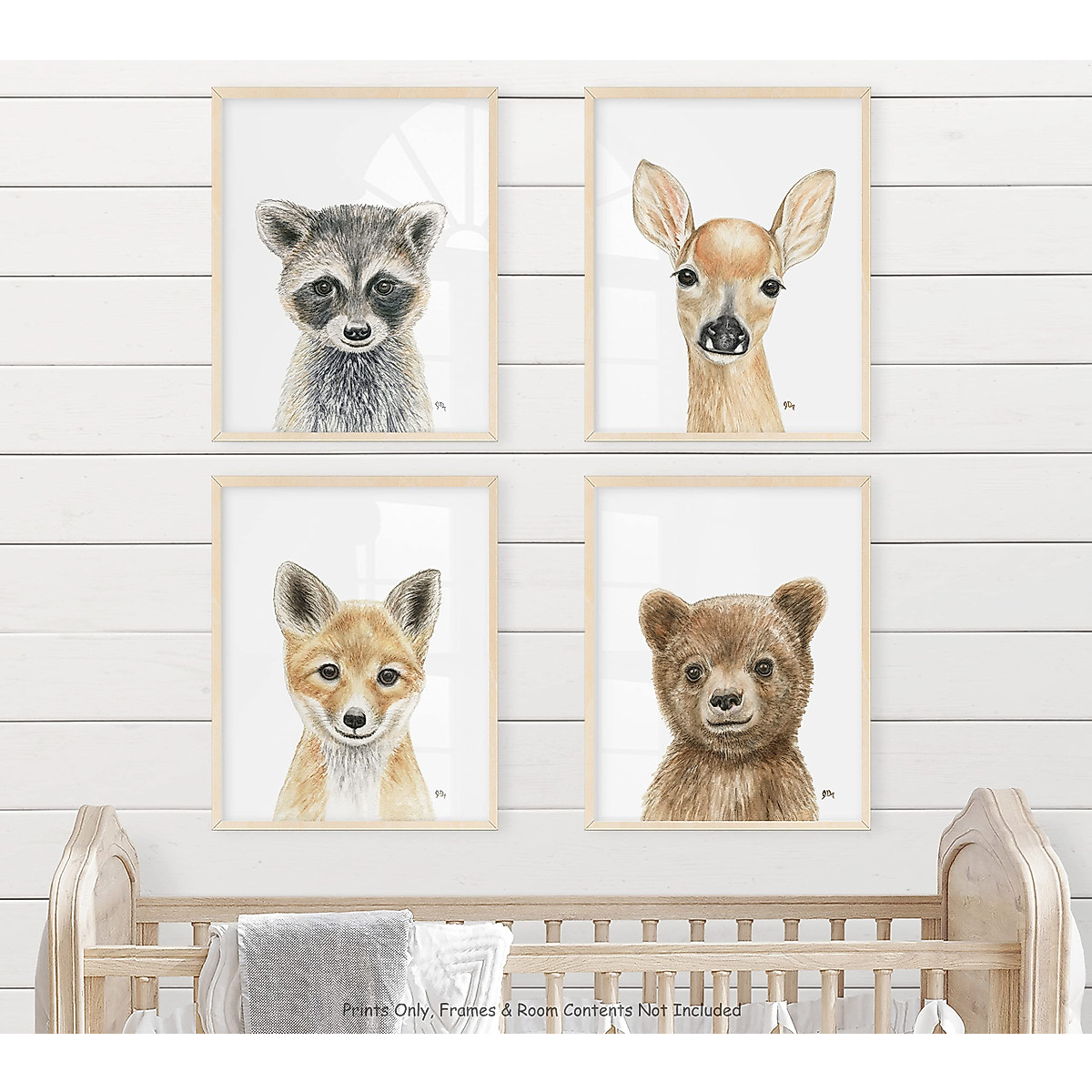 Woodland Animal Nursery Prints Unframed Set of 4, Pick Your Baby Animals and Size, Original Watercolor Portraits Art Signed By Artist