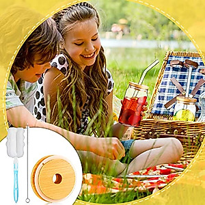 16 oz Beer Glasses Lids with Straw Hole Drinking Glass Cups Anticorrosion Beer Can Cups Lids Bamboo Lids with Brush for 16 oz Canned Beer Glasses Jar Glasses and Cans (12 Pack)