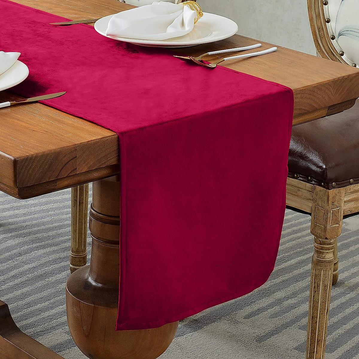 BALCONY & FALCON Velvet Table Runner Luxury Machine Washable Dresser Scarves for Dinner Farmhouse Parties Home Kitchen 14 x 118 inch, Red