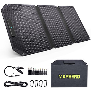 MARBERO 30W Foldable Solar Panel Portable Solar Charger with 12V QC3.0 USB, Type C, DC Output for Portable Power Station, Power Bank, Phone, Laptop, RV, Boat Trip, Camping, Power Outage
