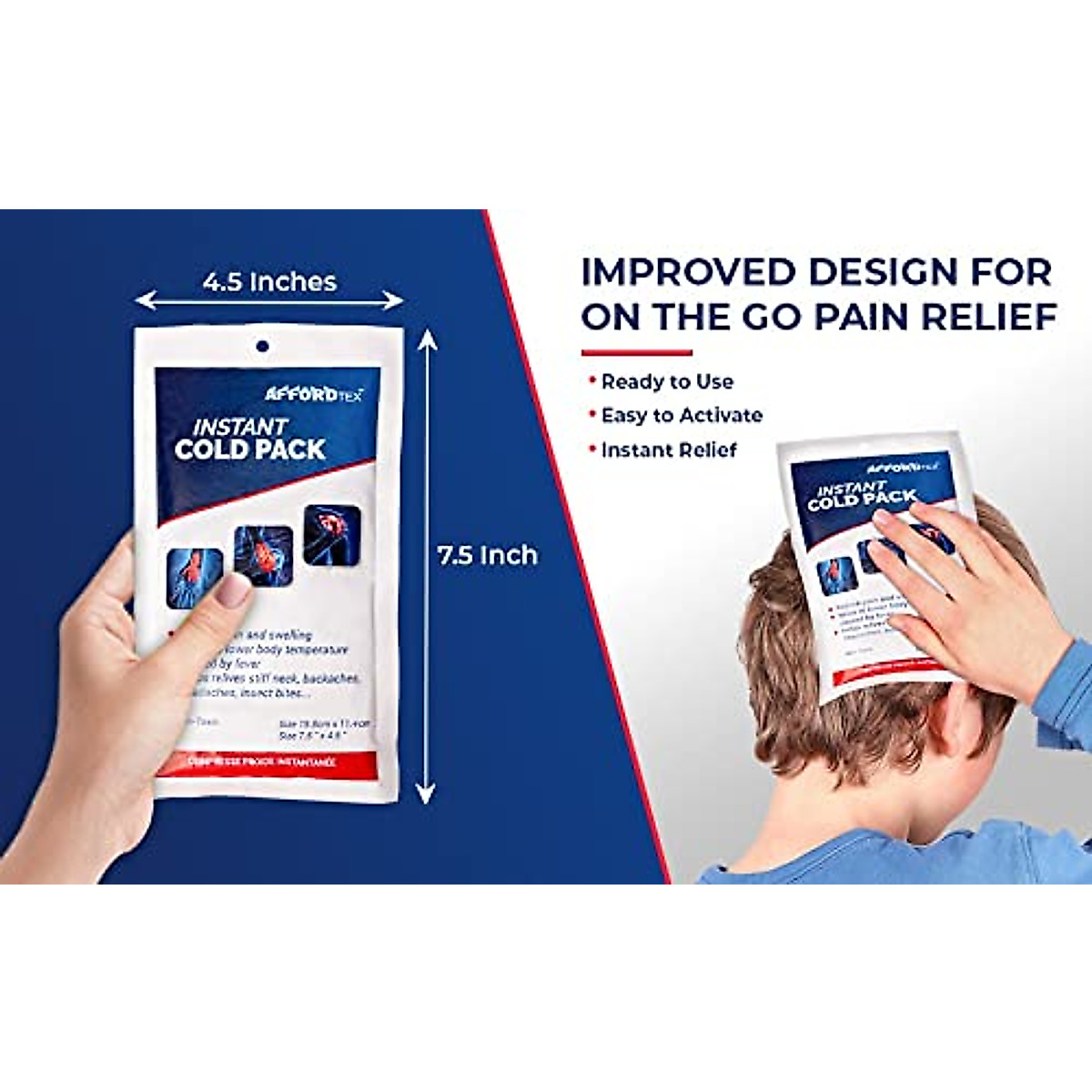 AFFORDTEX Instant Cold Pack –6 Count Disposable 7.5 x 4.5 Inches Ice Packs – Must Have Medical Supplies for Outdoor Activities – Ice Packs Ideal for Injuries, Inflammation, Sprains, Strains