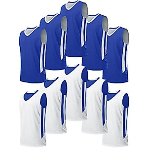 Youth Boys Reversible Mesh Performance Athletic Basketball Jerseys Blank Team Uniforms for Sports Scrimmage (10 Pack, Blue/White, Youth M)