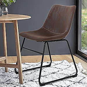 BestOffice Dining Chairs Set of 2 Kitchen Chairs Living Room Chairs 18" W x 20" D x 30" H Inches Counter Stools with Backs Leather Island Chairs,Brown