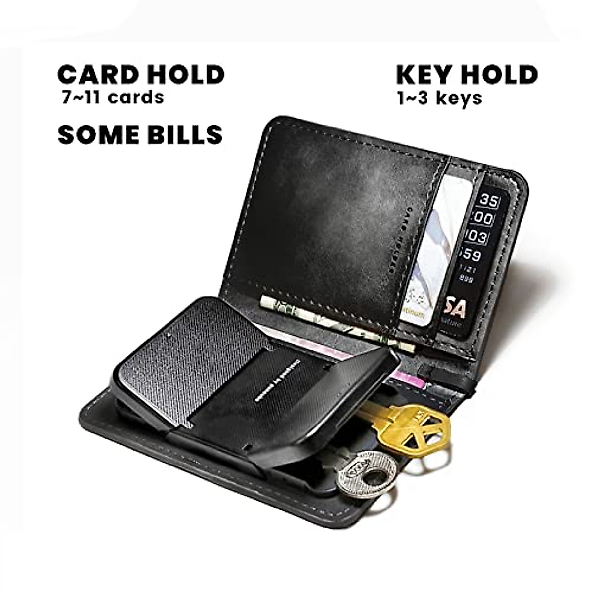 PUNCUBE Minimalist Wallet with Key Holder and Phone Stand Rfid Blocking Wallet for Men and Women (Black)