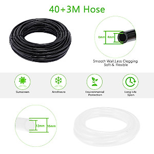 Drip Irrigation Kits, Fixget 43/141ft Garden Irrigation System with Adjustable Automatic Irrigation Set, DIY Plant Watering System for Saving Water Mist Cooling of Garden Greenhouse Patio Lawn