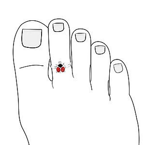 Lucky Red Black Ladybug Shape Garden Midi Thin Band Toe Ring For Women Teens .925 Silver Sterling Adjustable
