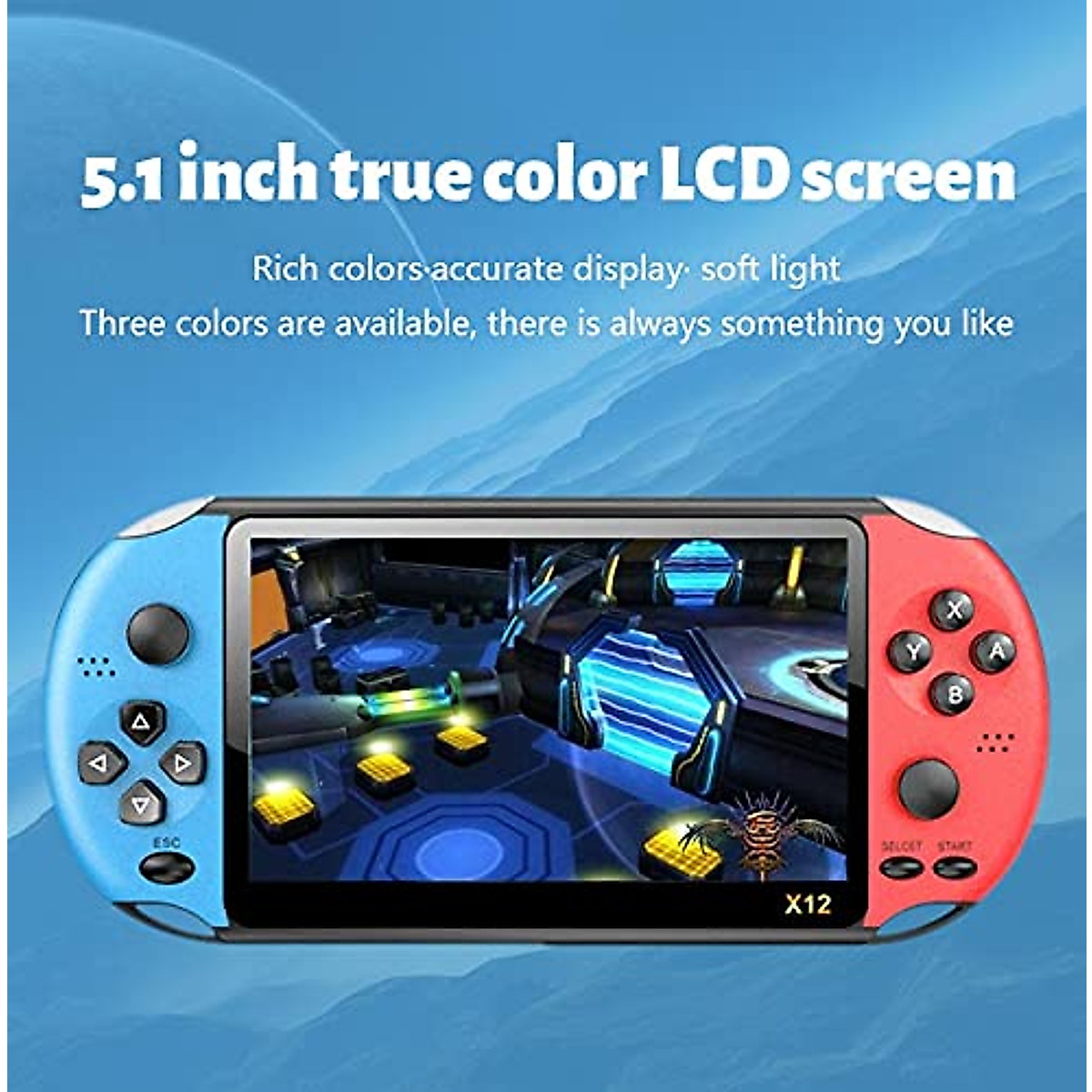 CZT New 5.1-inch Retro Video Game Console Build in 4800 Games of 9 emulators Handheld Portable Game Console Supports MP3/MP4/E-book with Rechargeable Lithium Battery mp3 mp4(Bluered)
