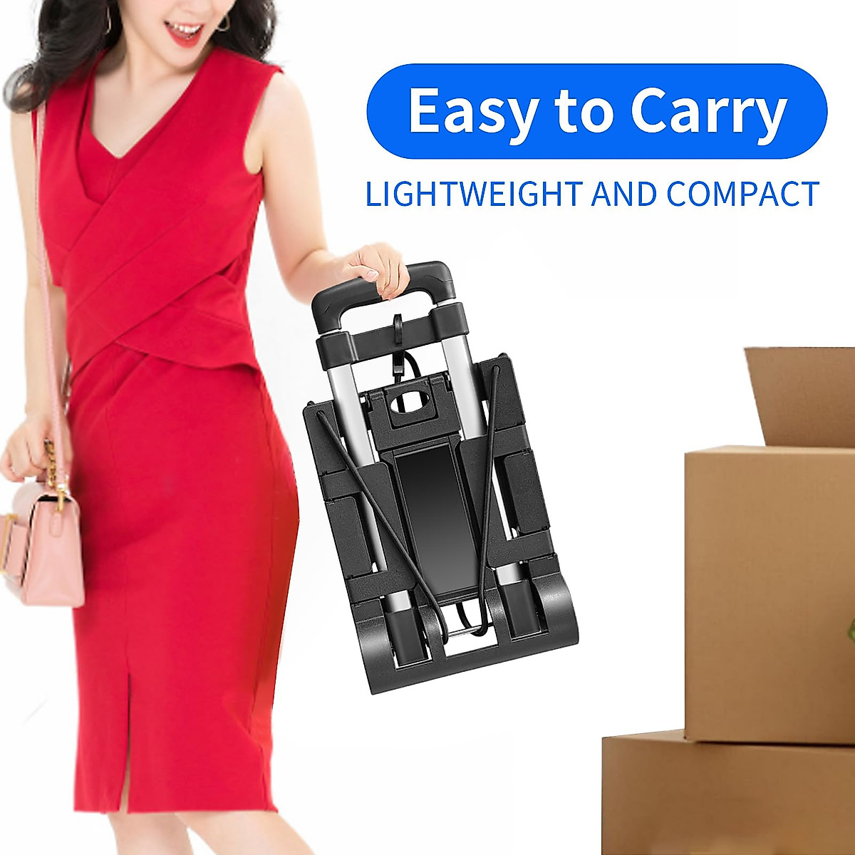 Aluminum Folding Hand Trucks,Small Folding Hand Truck Dolly with 2 Wheels,Collapsible Cart Portable Dolly,Lightweight Travel Hand Truck/Heavy Duty Moving Dolly for Airport Travel Moving Use