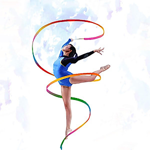 HUIANER Dance Ribbons Streamers Rhythmic Gymnastic Ribbon Wands Rods for Children Art Dances, Baton Twirling, 2 Pieces