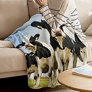 Greeeen Plush Fleece Throw Blanket | Fuzzy, Soft, Warm, Cozy, Reversible Blanket for Bed Couch Sofa Chair Travel- 39" x 49" Pasture Cow Rural Landscape