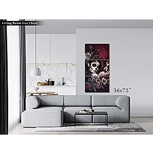 DAY OF THE DEAD GIRL CANVAS ART PRINT - Sugarskull Girl Painting Artwork with Crow, Roses, Timer Tattoo style Wall Art Gift - Sugar Skull Woman