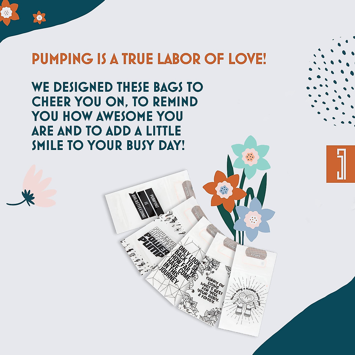 Idaho Jones Breast Milk Bag, Fun Quotes Breastmilk Storage Bags with 5 Slogans (60 Units, 8oz Capacity) - Ideal for Freezer and Breastmilk Cooler Bag - Breast Milk Storing Bags with Secure Double Zip