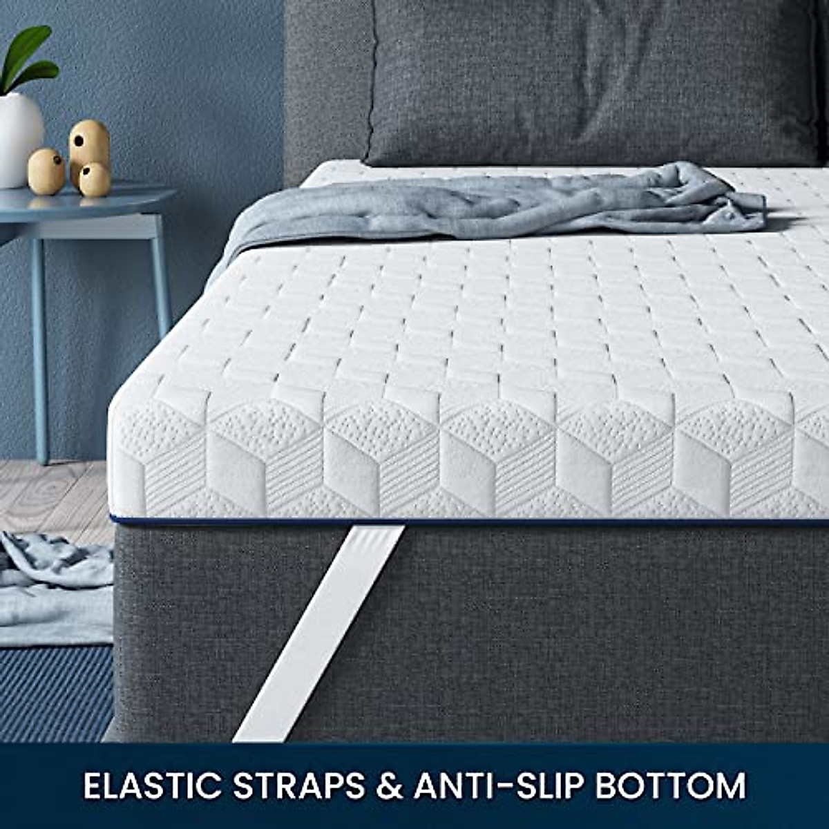 BedStory 3 Inch Memory Foam Mattress Topper Queen Size Firm, Pain-Relief & Motion-Isolation Bed Topper, Bamboo Charcoal Infused Cooling Pad with Skin-Friendly Cover, CertiPUR-US Certified, Non-Slip