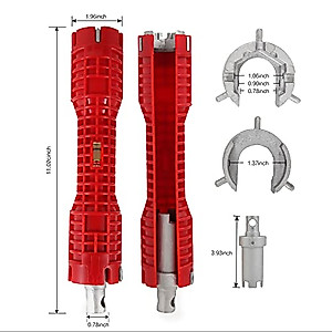 YBQSPLY Basin Wrench,8 in 1 Faucet and Sink Installer Multi Tool,Multi-Purpose Plumbing Wrench Faucet Wrench Sink Wrench Plumbers Wrench for Pipe and Tub Drain Removal Nut Wrench (Two-way Red)