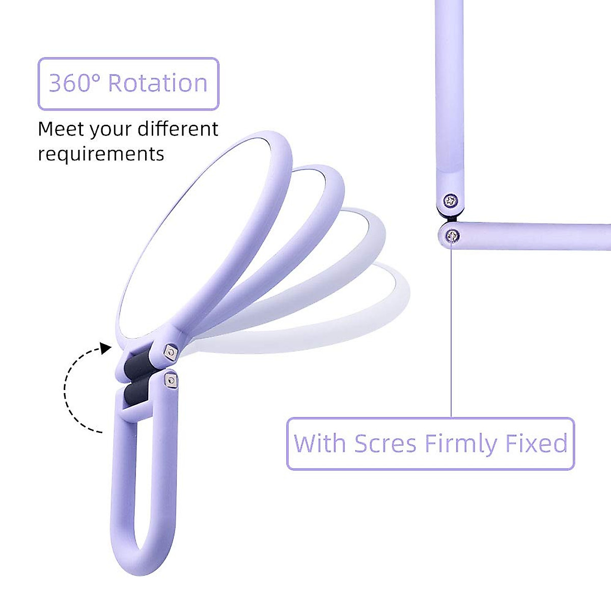 Dolovemk Travel Makeup Mirror with Stand,Suspended Makeup Mirror,Hand Mirrors with Handle Double Side,Travel Folding Hand Held Mirror 15x Magnification(Purple)