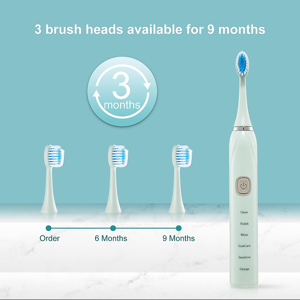 Electric Sonic Toothbrush,Battery Powered Portable Waterproof Soft Hair Electric Toothbrush with 3 Brush Head 5 Modes,Suitable for Daily Oral Care,Business Travel and Holiday Use(battery not included)