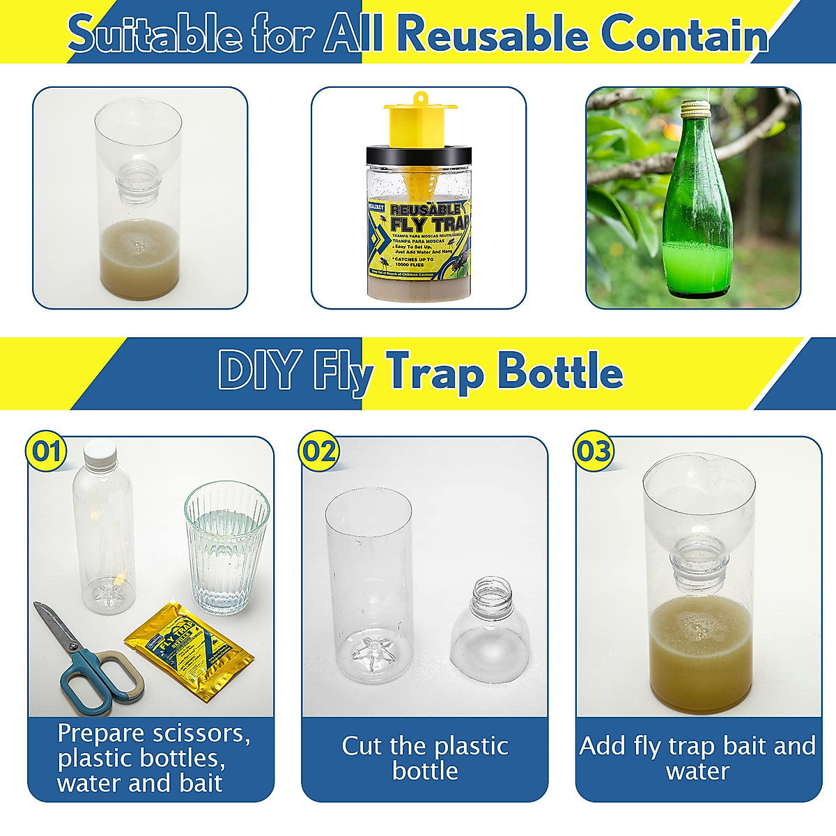 Qualirey 10 Pack Fly Trap Bait Refills, Non Toxic Fly Trap Attractant for Reusable Outdoor Hanging Fly Trap Bottles, 30g Natural Fly Trap Bait Attractant Refills for Outside Fly Killer Bottles
