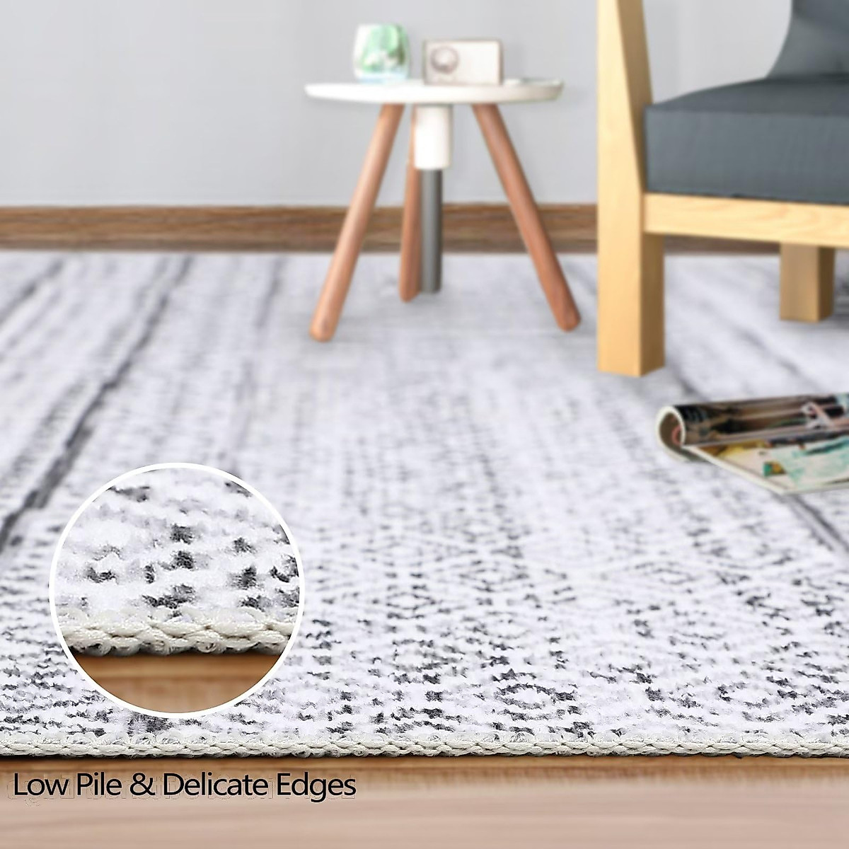 Zacoo Area Rug 9 x 12 Boho Rug Machine Washable Geometric Rug Indoor Modern Moroccan Floor Carpet Extra Large Soft Non-Slip Farmhouse Floorcover Home Decor Rug for Kitchen Living Room Bedroom, Grey