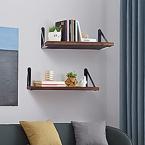 Marsmiles Floating Shelves, Rustic Wood Shelves Wall Mounted Set of 2, Wall Shelves with Large Capacity, 12 Inch Deep Floating Shelves for Kitchen Living Room Bedroom - Rustic Brown