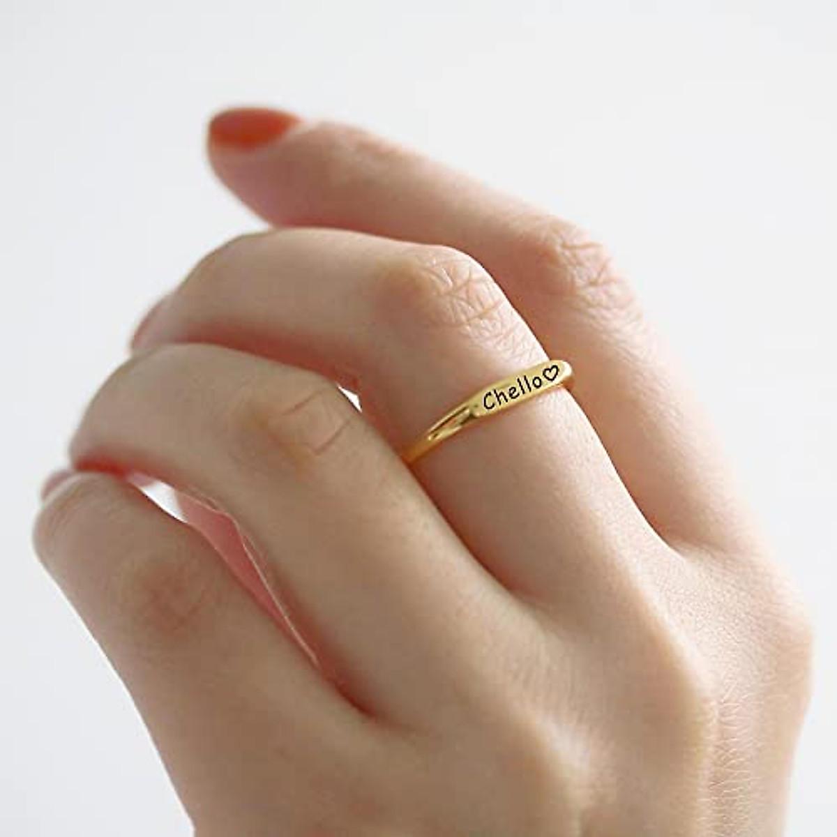 Redfishouse Personalized Initial Rings for Women, Engraved Customized Rings With Names Ring Family Rings Stackable Bar Initials Double Couples 925 Sterling Silver Ring for Her.