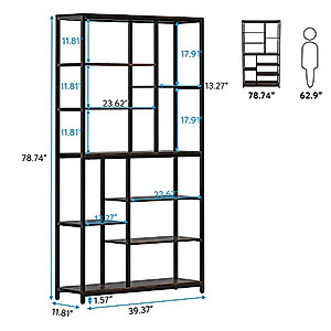 Tribesigns 79 Inches Tall Bookcase with Open Shelves, 9-Tier Industrial Bookshelf, 10 Cubes Etagere Storage Shelves Display Shelf for Home Office, Vintage Brown & Black