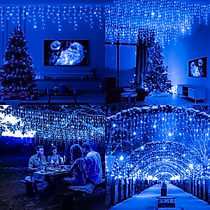 JXLEDAYY Christmas Lights Super Long 1280 LED 131 FT LED String Lights with 240 Drops Plug in 8 Modes Christmas Decoration for Holiday Wedding Party Bedroom Garden Patio Outdoor Indoor (Blue)