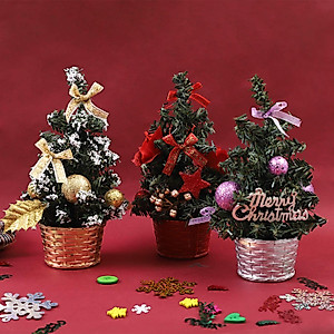 URATOT 3 Pack Small Christmas Desk Tree Mini Christmas Tree with Base for Desk Table Tops Christmas Decoration