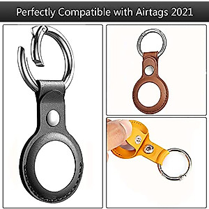 HXL New Leather Case for Apple AirTag Finder, Anti-Scratch Protective Leather Case with Keychain, 1 Pack Anti-Lost Open Port Design (Dual Hole - Brown)