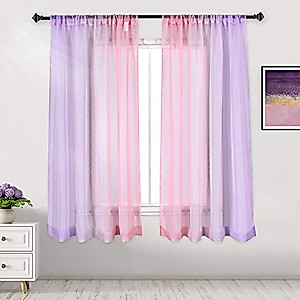 Ombre Sheer Curtains 63 Inch Length Purple Pink Sheer Curtains Two-Tone Gradient and Decorative Rod Pocket Window Curtains Panels for Parlor for Bedroom Girls Room Kids Babies Nursery 52 x 63 Inch