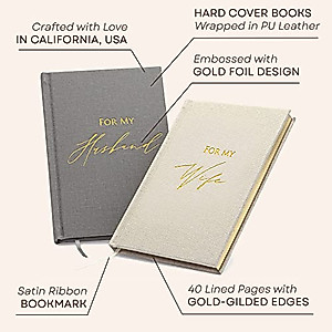 MUUJEE for My Husband and for My Wife Vow Books (Set of 2) - Grey and Ivory Gold Foil Embossed Vows Book Journal for Wedding Ceremony Vow Renewal Valentines Day Gift for Husband Wife