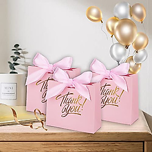 KPOSIYA Small Gift Bags, 50 Pack Small Thank You Bags 4.5x1.8x3.9 Inches Party Favor Bags Pink Paper Gift Bags Candy Bags with Bow Ribbon,Mini Gift Bags for Wedding Baby Shower Birthday Bridal Business Party Supplies (Pink)