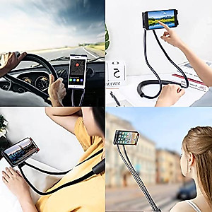 Chapter Seven Universal Smart Mobile Phone Stand,Hanging on Neck Cell Phone Mount Holder, Flexible Lazy Bracket DIY Free Rotating for Multiple Functions (Black) (Black)