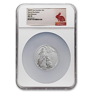 2023 P 2 oz Silver Australian Lunar Series III Year of the Rabbit Coin MS-70 (First Releases - Lunar Label) $2 NGC MS70