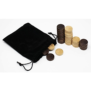 DA VINCI Solid Wood Backgammon and Checkers Pieces 30 Replacement Ridged Game Chips with Cloth Storage Bag (1 Inch Diameter)