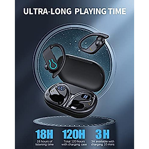 Bluetooth Headphones Wireless Earbuds Sports Over-Ear Bluetooth 5.3 Ear Buds with Earhooks 120H Playtime Wireless Headphones for Workout Waterproof Audifonos Bluetooth inalambricos LED Power Display