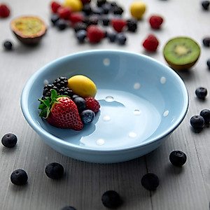 City to Cottage Handmade Light Sky Blue And White Pottery Polka Dot Glazed 7.3inch/18.5cm, 14oz/400ml Salad, Pasta, Fruit, Cereal, Soup Bowl | Unique Ceramic Dinnerware, Housewarming Gift