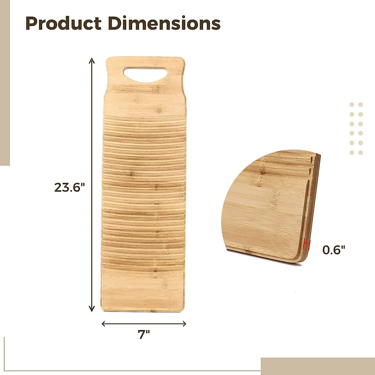 BATTIPAW 23.6in * 7in Bamboo Hand Washboard for Laundry Washing Clothes, Anti-Slip Cleaning Board for Hand Washing Scrub Board, Old Fashioned Wash Board, Countryside Vintage Traditional Style